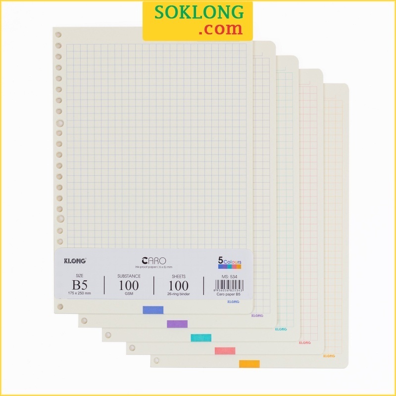 Tập giấy sổ còng B5 caro 5 màu 100 tờ Klong Ms 534, ruột sổ Caro 6x6mm ...