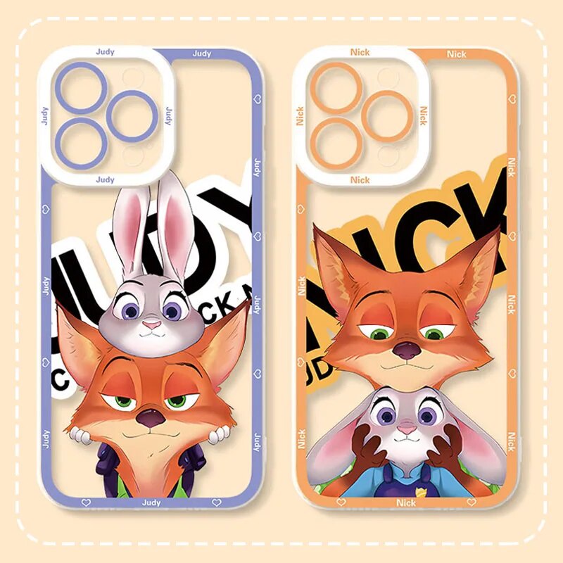 Ốp lưng iphone cạnh vuông Z-Zootopia Cặp đôi Thỏ và Cáo Cute 8plus/x/xs ...