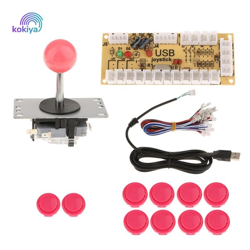 Arcade DIY Kits USB với cần điều khiển PC 5 chân + 10 nút nhấn màu ...