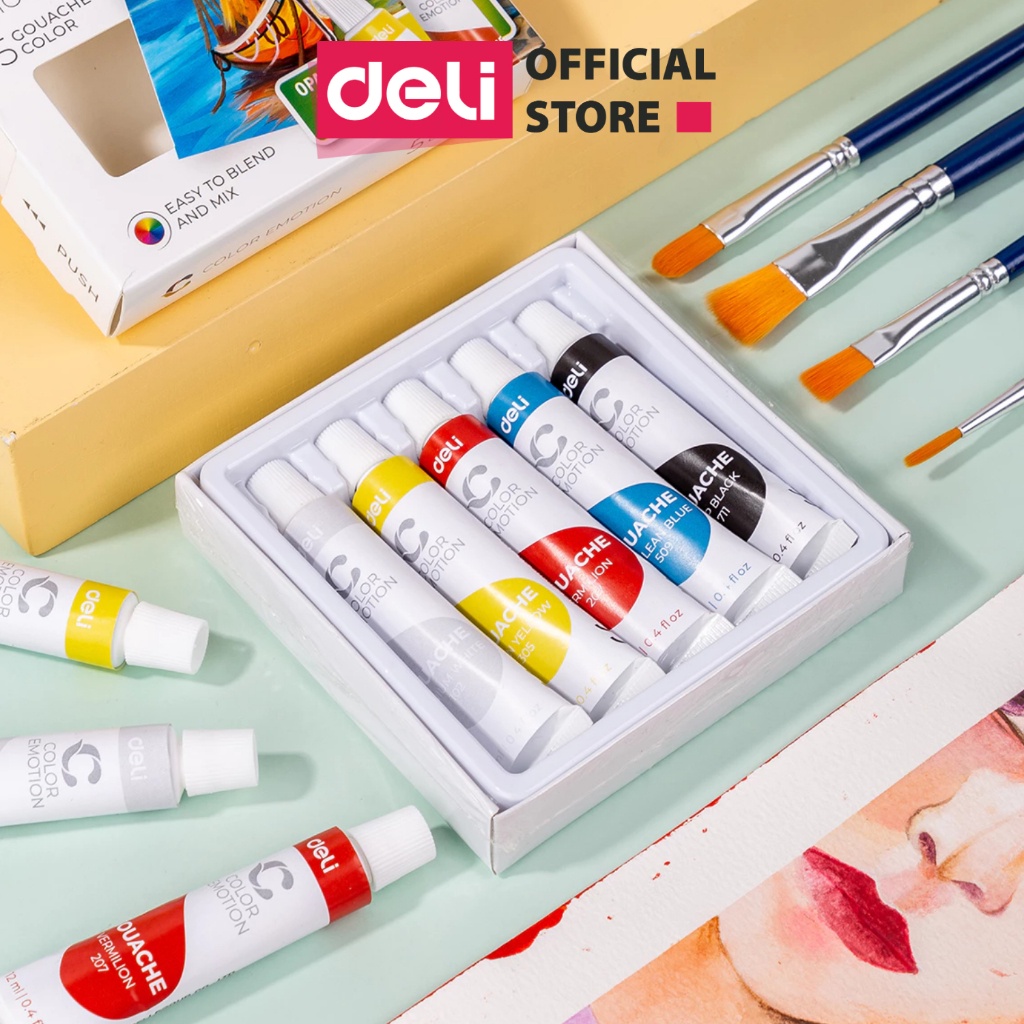 [VPP DELI] Set 5 Màu Nước Gouache Học Sinh Trải Nghệm Deli - Dạng Tuýp ...