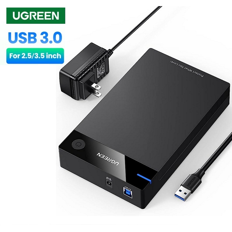 Hộp Box đựng ổ cứng 3.5 Ugreen 50422, kèm nguồn, dây sata rời, hộp đựng ...