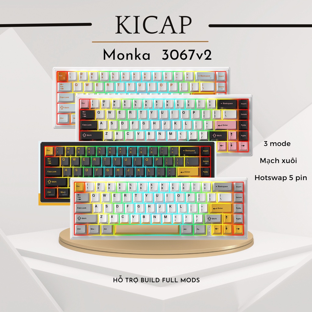 Bàn phím cơ Monka 3067 pro v2 RGB 3 chế độ kết nối - KICAP | Shopee ...