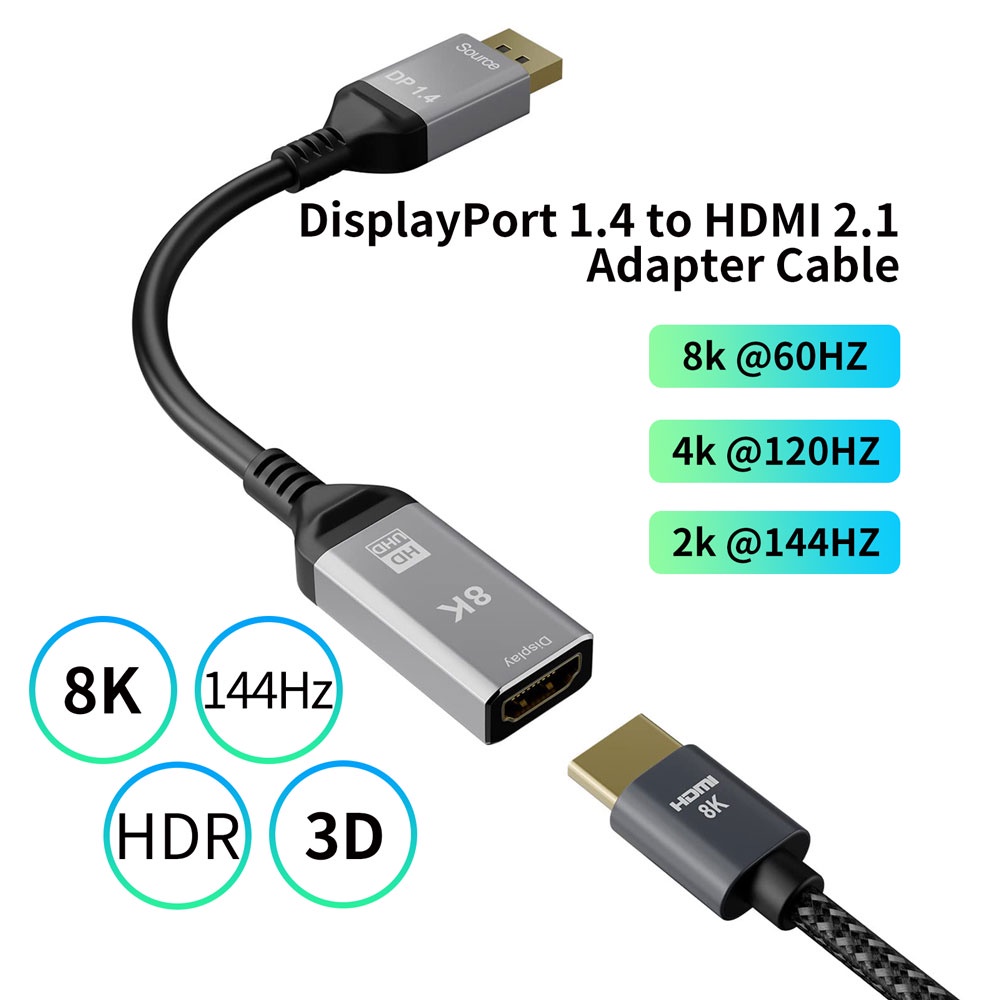 Displayport 1.4 Sang HDMI Tương Thích 2.1 Cáp Chuyển Đổi 8K 4K DP Sang HDMI Nam Sang Nữ Cho Màn ...