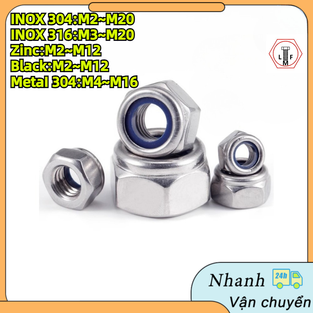 [Lmf] Đai ốc chống trượt Sus304 / 316 Đai ốc chống trượt mạ kẽm / đen Đai ốc chống lỏng (M2 ...