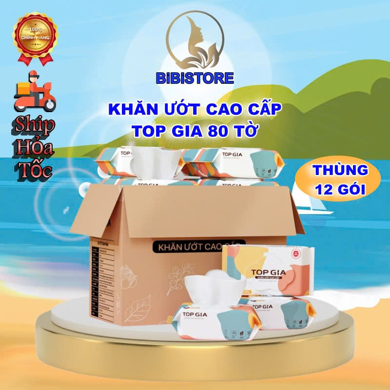 Thùng 12 gói Khăn ướt 80 tờ Topgia giấy ướt không mùi (Bibistore) | Shopee Việt Nam