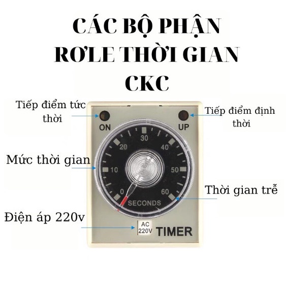 Rơ le thời gian CKC AH3_3 220VAC kèm đế; relay thời gian điện tử;timer ckc; rơ le thời gian ...