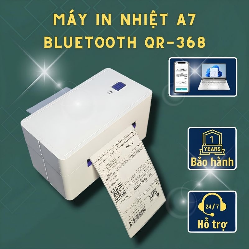 Máy in nhiệt Bluetooth QR-368, khổ A7, kết nối điện thoại và máy tính, tốc độ in 180mm/s [Bảo ...