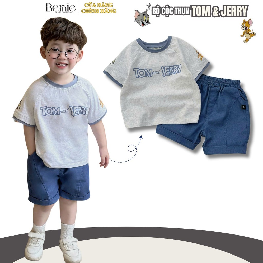 Bộ quần áo cộc tay cho bé trai họa tiết Tom & Jerry mặc đi chơi đi học ...