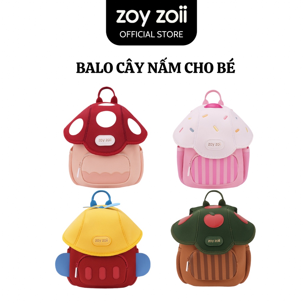Balo Zoyzoii cho bé mầm non hình cây nấm mushroom series backpack, Cặp ...