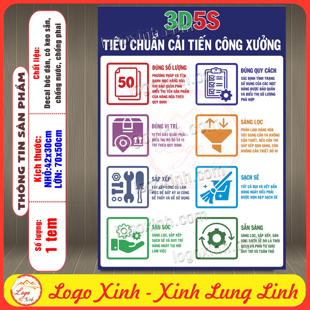 Tem Decal Quy Tắc Nội Quy 5S, Tiêu Chuẩn 3D 5S Tiêu Chuẩn Cải Tiến Công ...