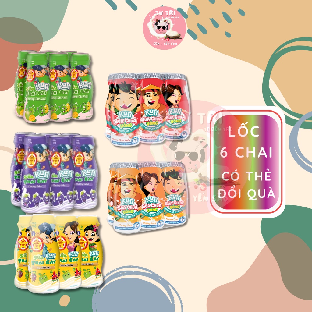 Sữa Kun Chai 85ml Đủ Vị ( Nhiệt Đới, Táo Xoài, Dâu, Cam, Nho ) lốc 6 ...