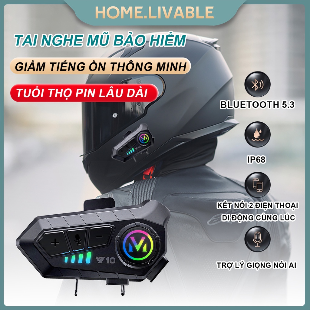 Set Tai Nghe Bluetooth 5.3 Y10 Chống Nước Ipx6 Bộ Đàm Gắn Mũ Bảo Hiểm Dùng Khi Lái Xe Mô Tô Và ...