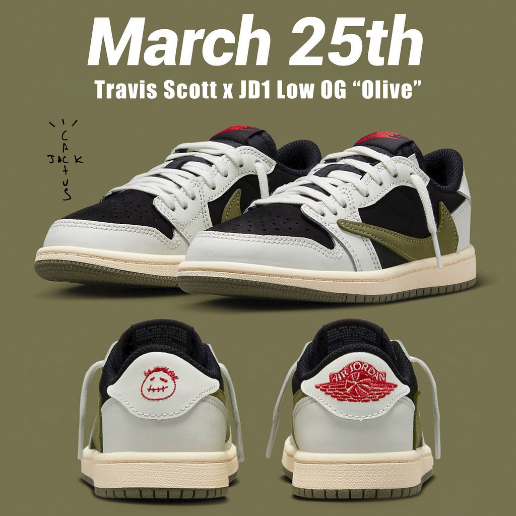 Giày Thể Thao Travis Scott X JD1 Low 'Olive' Màu Trắng Kem Đen Clever ...