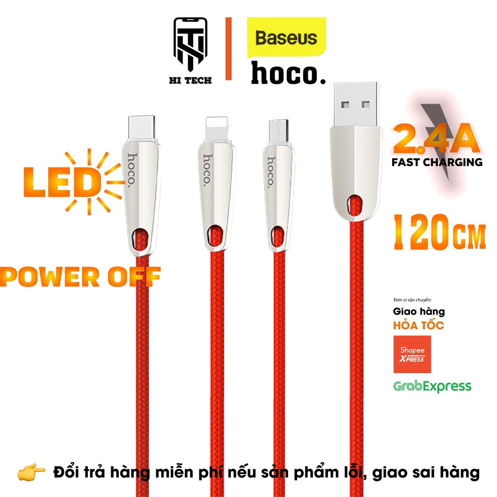 Dây sạc nhanh HOCO U35, dây nhanh 2.4A tự ngắt dành cho android, ios chuyển đổi từ USB sang type ...