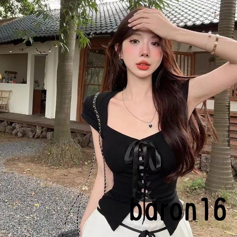 Risz Áo Thun Tay Ngắn Màu Trơn Dáng Ôm Cột Dây Thời Trang Mùa Hè Xinh ...