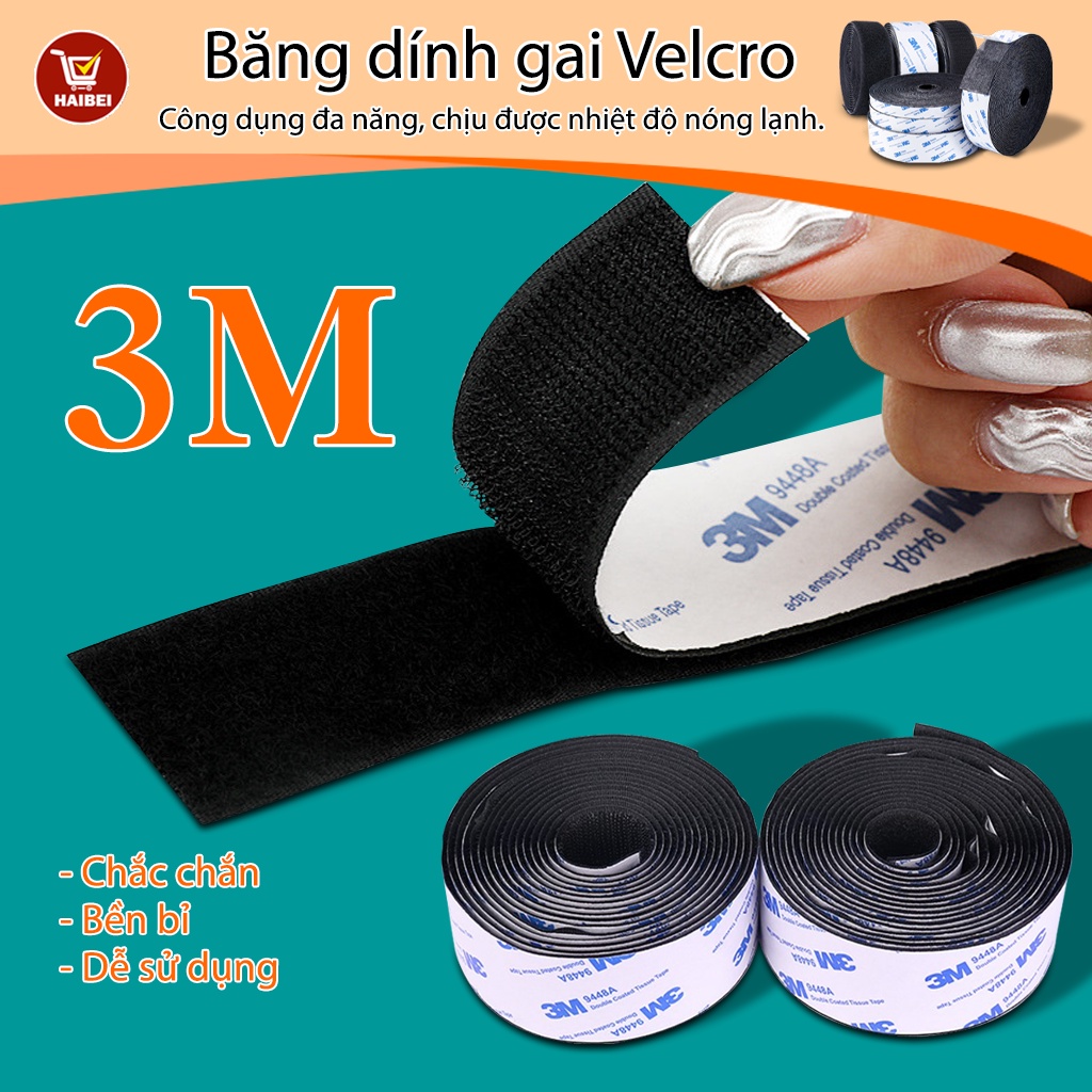 Cuộn băng dính Velcro hai mặt 3M dài 1 mét giúp treo dễ dàng, có nhiều ...