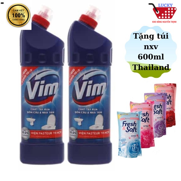 Combo 2 chai Vim Tẩy toilet nhà tắm Bồn cầu 880ml Tặng nước xả vải Thái ...