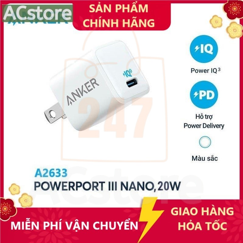Anker Nano (Nano PowerPortIII - A2633) - Sạc USB-C 20W siêu nhỏ siêu ...
