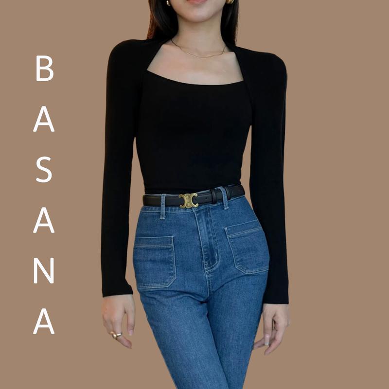 BASANA áo cổ vuông thu đông thiết kế mới chất liệu cao cấp A221031CV ...