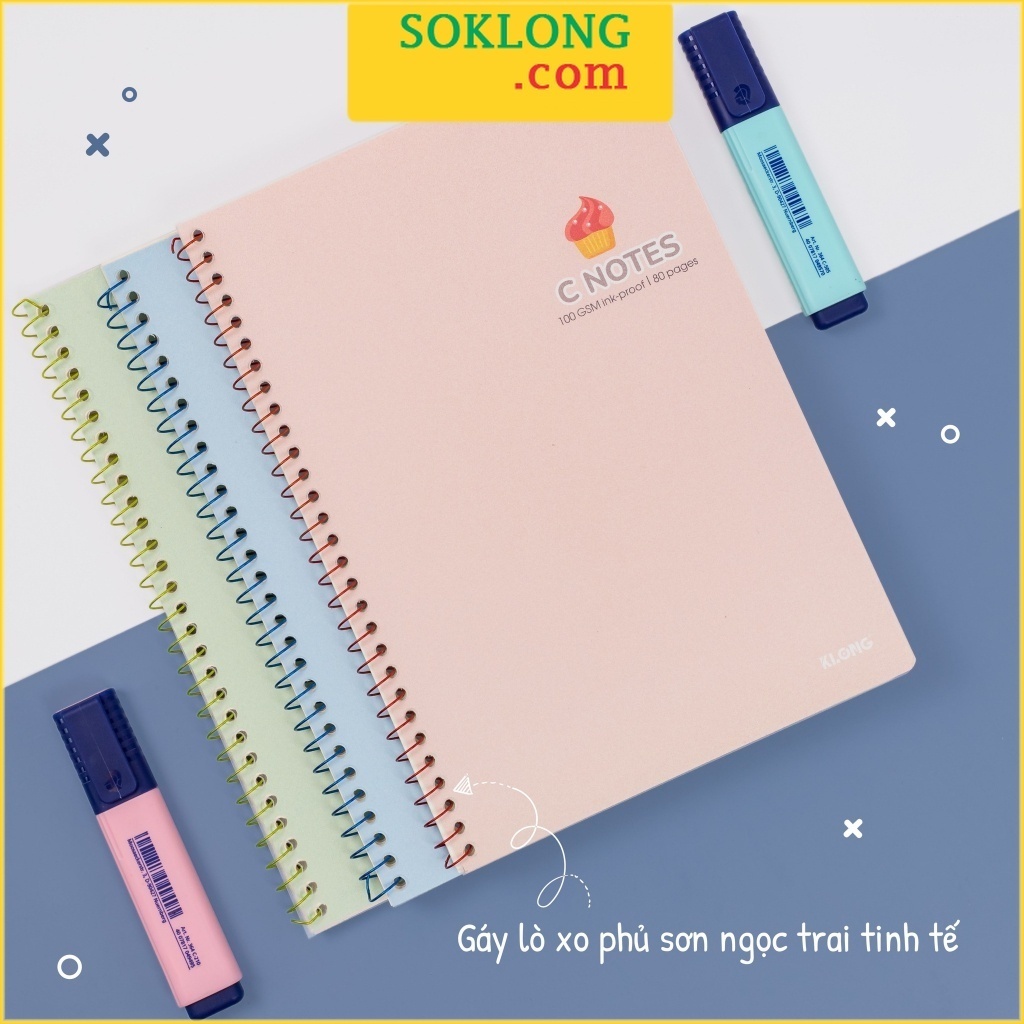 Vở note cornell B5 Klong 200-120-80 trang lò xo đơn C Notes dot và caro ...