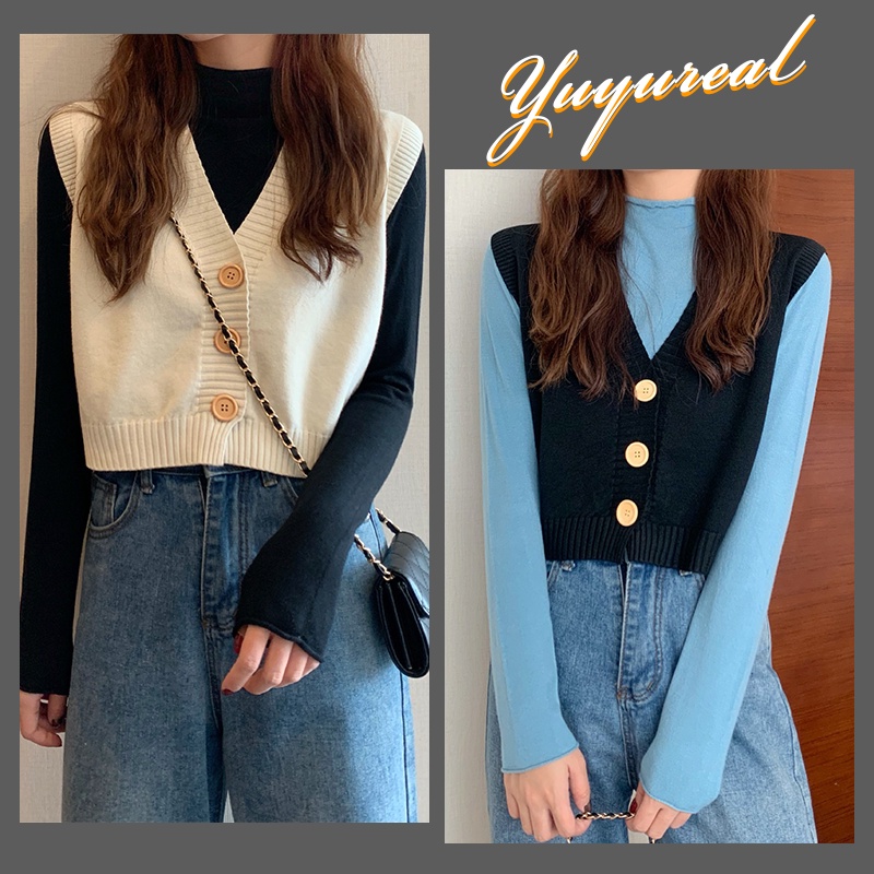 Yuyureal Áo sweater Không Tay Nhiều Lớp Thời Trang Thu Đông Cho Nữ Áo ...