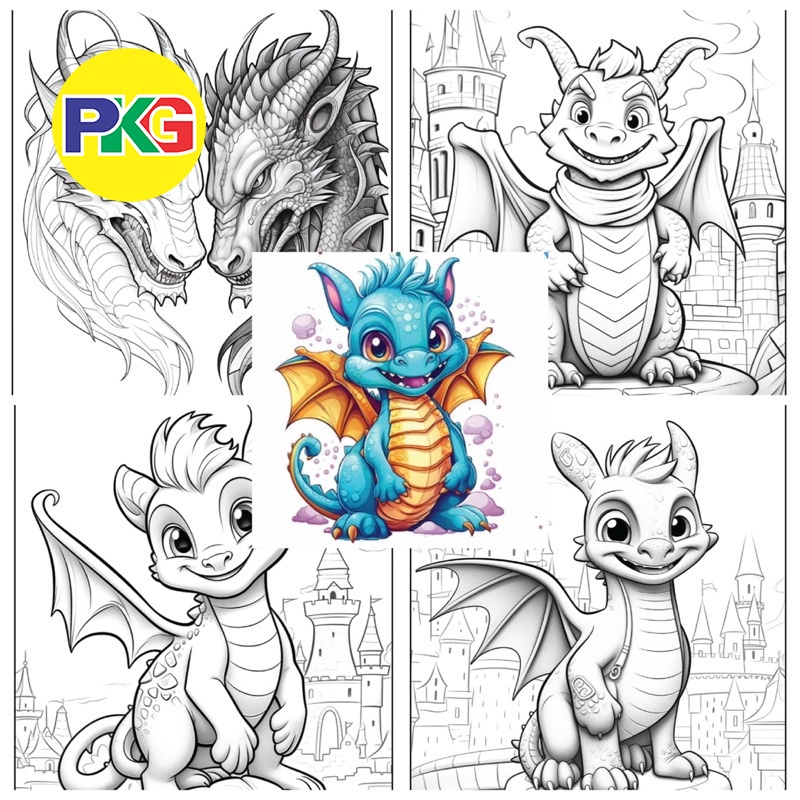 Rồng Dragon (phong cách Anime Chibi) - Set 10 Tờ Tranh Tô Màu A4 A5 ...