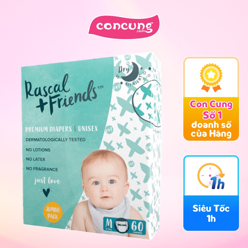Bỉm/Tã dán Rascal & Friends size M 6-11kg 60 miếng | Shopee Việt Nam