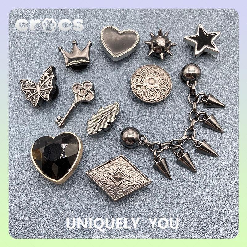 sticker dép crocs DIY black grey metal charm crocs jibbitz crocs charm ...