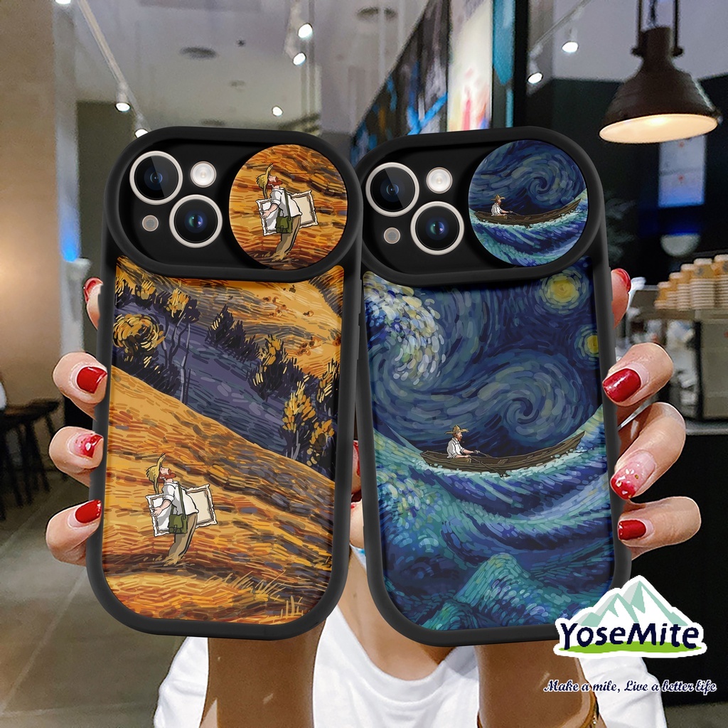 Van Gogh loạt Trường hợp cặp vợ chồng thời trang Ốp Điện Thoại Hình Tròn Có Thanh Trượt Cho ...