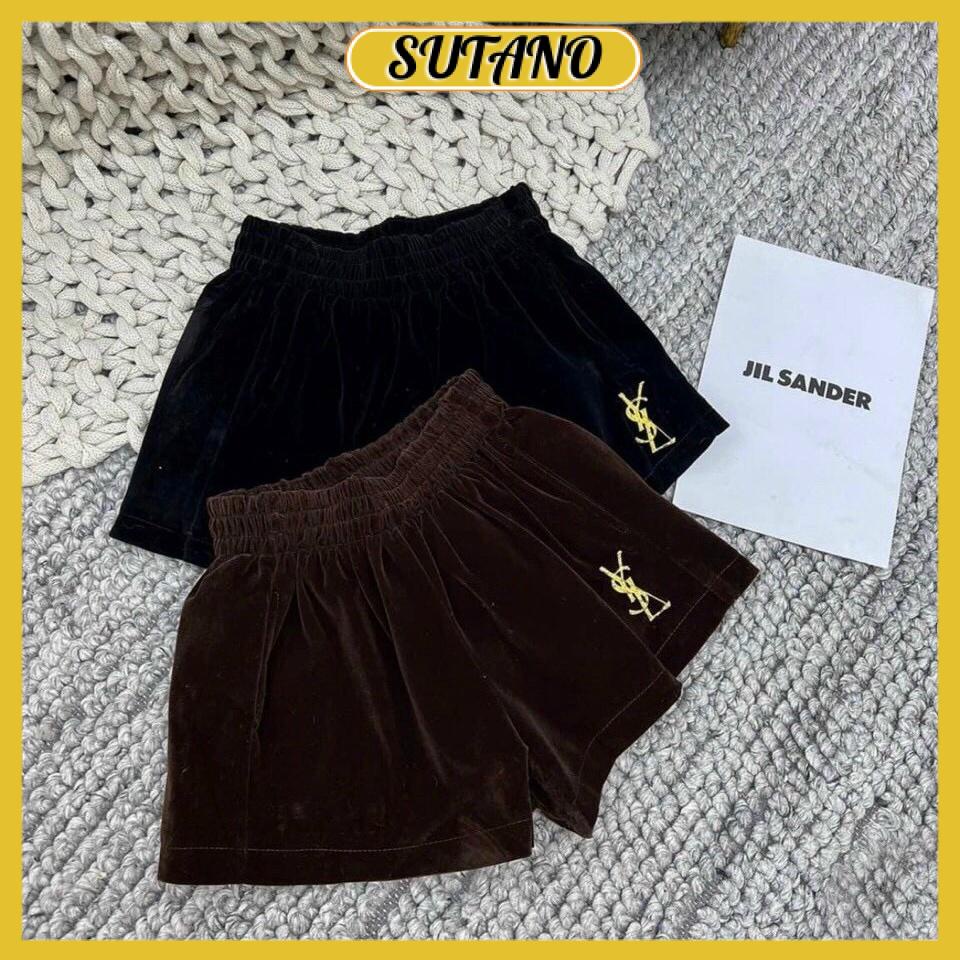 Quần short nhung nữ cạp chun co giãn đính khuy sang chảnh thời trang cá ...