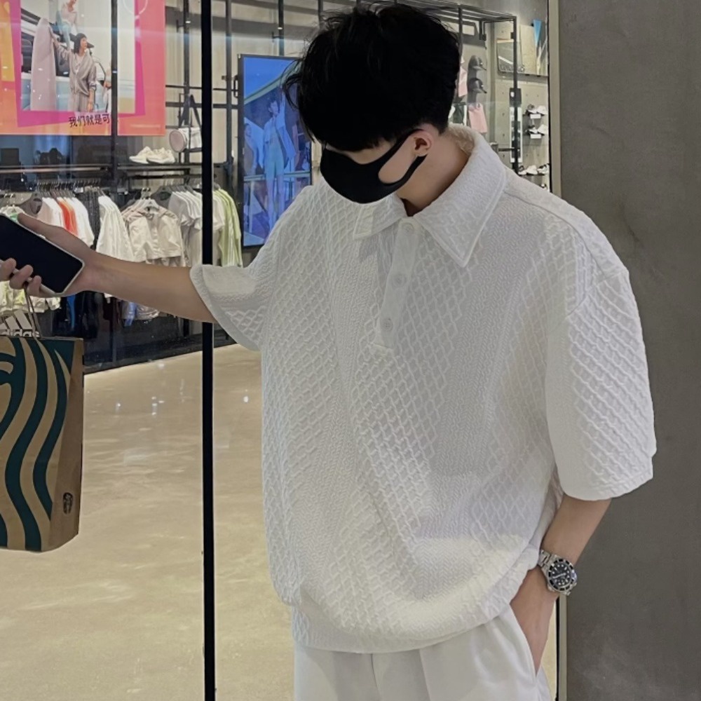 Jacquard Áo Thun polo Ngắn Tay Dáng Rộng Thời Trang retro Dành Cho Nam | Shopee Việt Nam