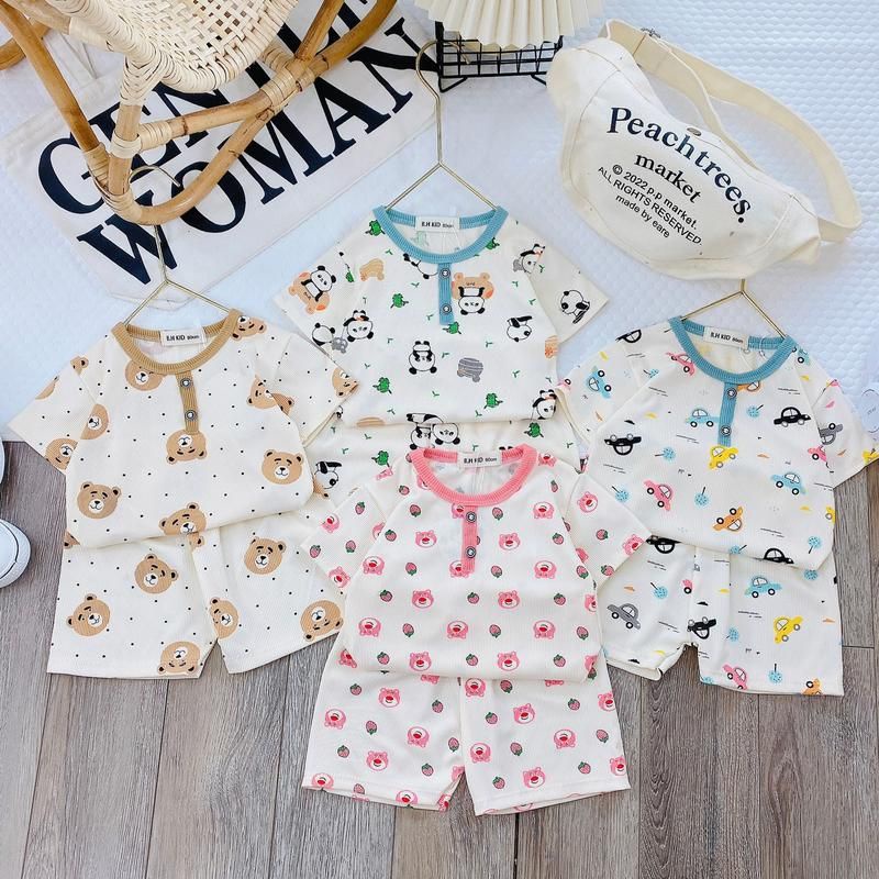 Bộ quần áo thun tăm ngắn tay, họa tiết in kín cho bé trai, bé gái size 6-12kg | Shopee Việt Nam