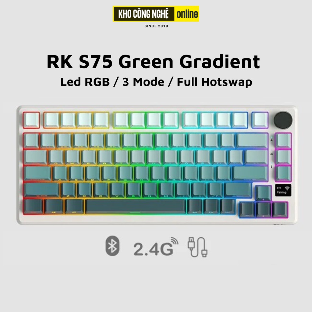 RK S75 - Bàn phím cơ RK S75 có Núm, hỗ trợ Hotswap, 3 Modes, Full Foam ...