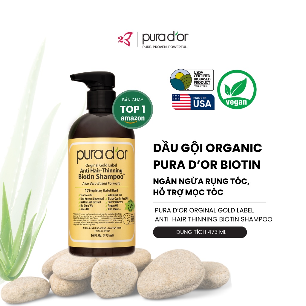 Dầu gội Organic PURA D'OR Biotin Original Gold Label - Ngăn Rụng Tóc ...