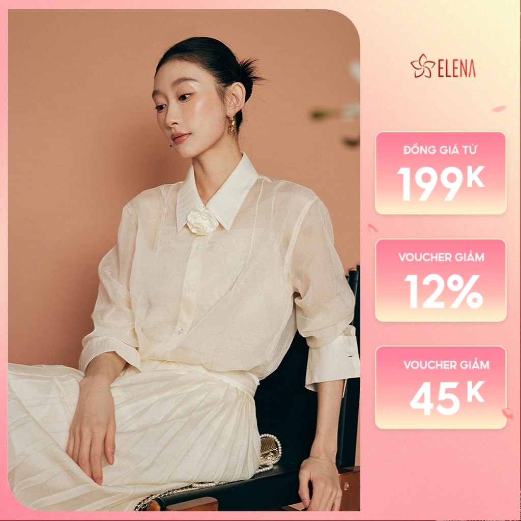 Áo Sơ Mi Tơ Cao Cấp ELENA Form Dáng Rộng Hàn Quốc Phối Hoa Trước Cổ ...