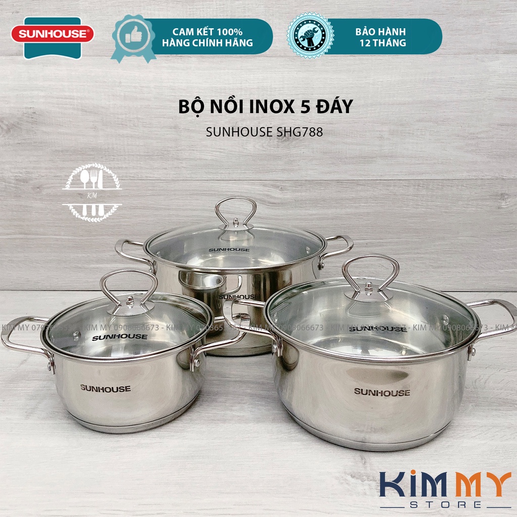 BỘ NỒI INOX 5 ĐÁY CAO CẤP SUNHOUSE SHG788 - FULLBOX | Shopee Việt Nam