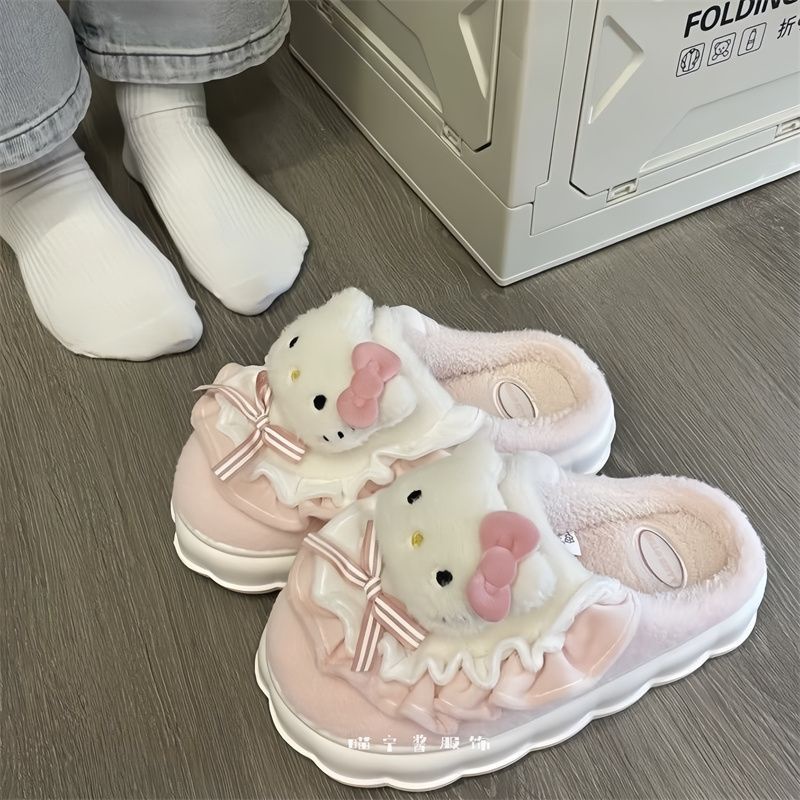 SANRIO [haroro] Dép Bông Đi Trong Nhà Chống Trượt Giữ Ấm Bít Mũi Hình Hello Kitty kuromi Dễ ...