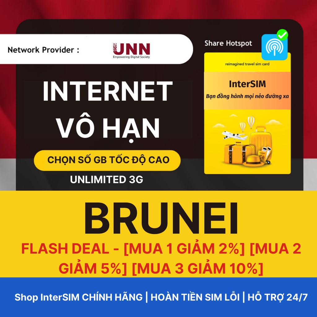 【Sim du lịch Brunei】【Nhà mạng UNN】【Internet tốc độ cao 4G / 5G】Giao hoả ...