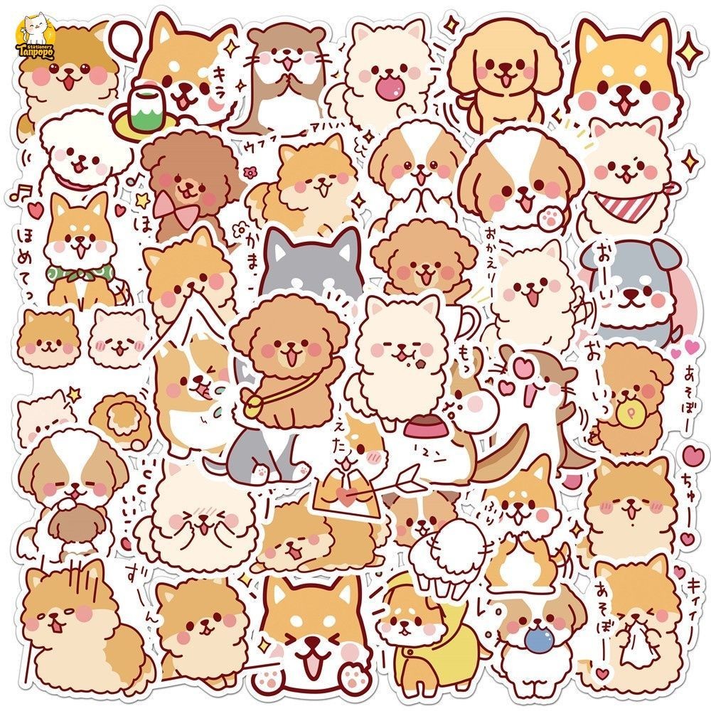 Set 50 cái sticker chống nước CHÓ SHIBA CUTE DỄ THƯƠNG CHIBI dán mũ bảo ...