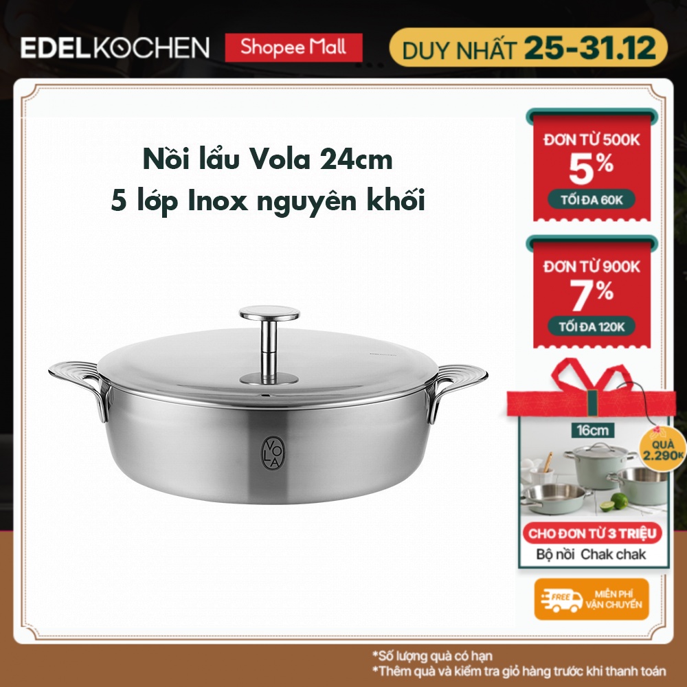 Nồi lẩu inox 316 - 5 lớp nguyên khối cao cấp Edelkochen Vola Collection size 24cm | Shopee Việt Nam
