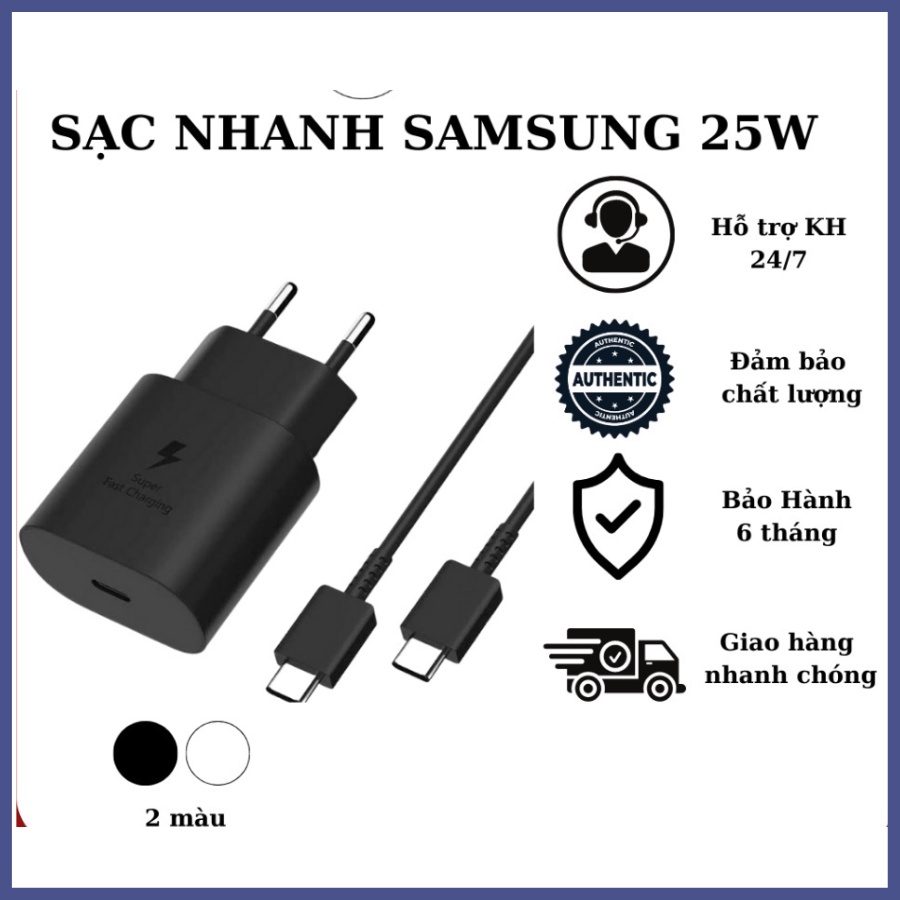 Bộ Sạc nhanh Samsung 25W Cổng Type C chính hãng Note 10 Note 20 A71, A70, A80, A90, S20, S20 ...