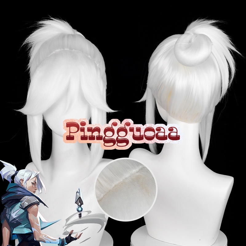 Game Valorant Jett Cosplay Wig 35cm Long White Wigs Heat Resistant ...
