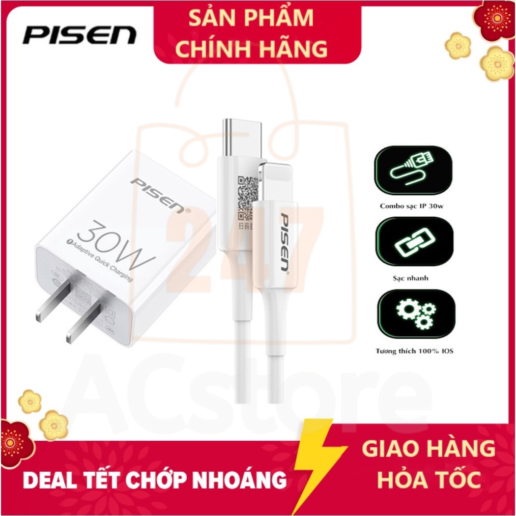 [ PISEN 30W ] BỘ sạc nhanh Pisen 30W PD chuyên dùng cho 14 pro max 13 12 11 xs xr x 8 plus 8 hỗ ...