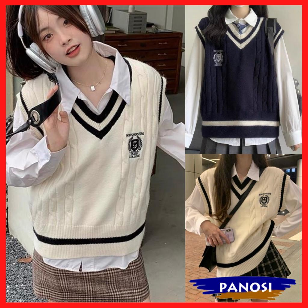 Áo gile len nữ cổ V áo len gile học sinh phối viền phong cách ulzzang ...