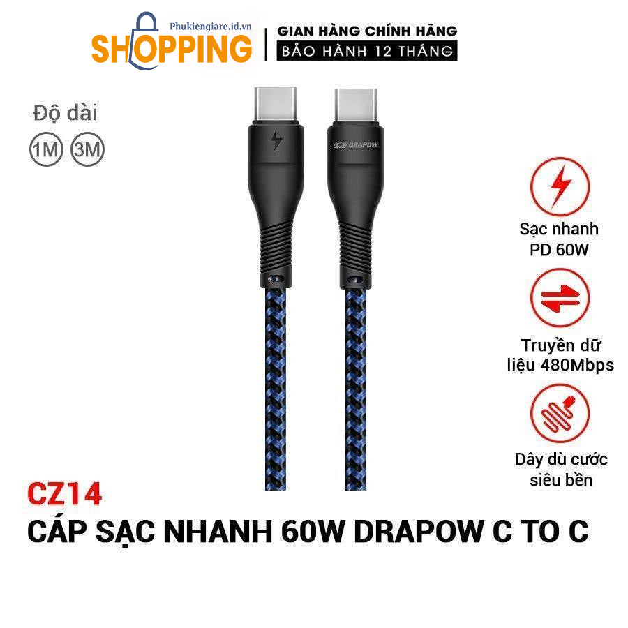 Dây cáp sạc nhanh Drapow CZ14 C to C PD 60W | Shopee Việt Nam