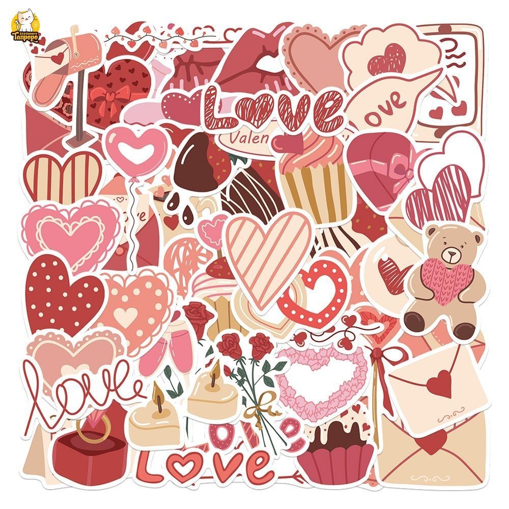 Set 50 cái sticker chống nước TRÁI TIM LOVE LÁ THƯ TÌNH YÊU PHÁT CƠM ...