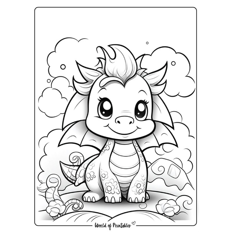 Rồng Dragon (phong cách Anime Chibi) - Set 10 Tờ Tranh Tô Màu A4 A5 ...