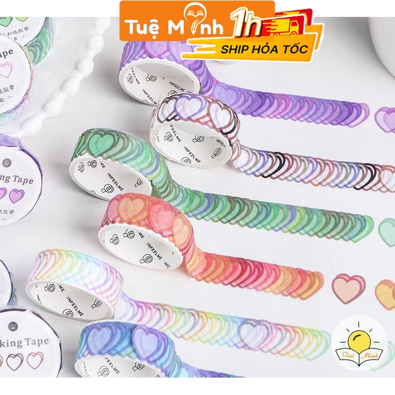 Cuộn 100 sticker trái tim dán trang trí sổ tay, take note, bưu thiếp ...