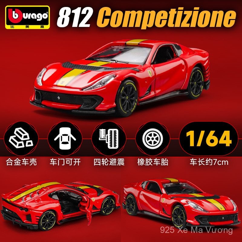 Bburago 1:64 Ferrari 812 Competizione Lốp cao su Mô hình xe hơi hợp kim ...
