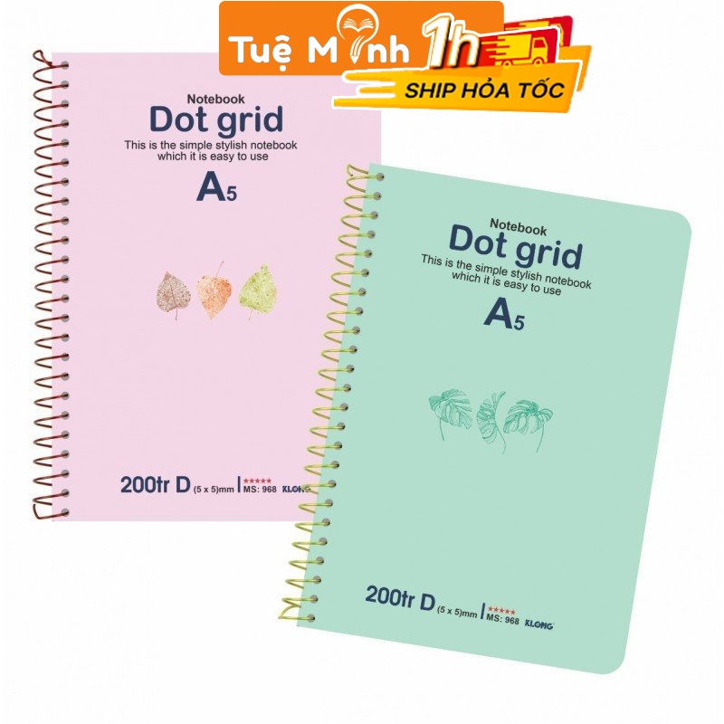 Sổ Klong A5 Dot Grid lò xo đơn bìa cứng MS 968 VPP Tuệ Minh, ruột sổ ...